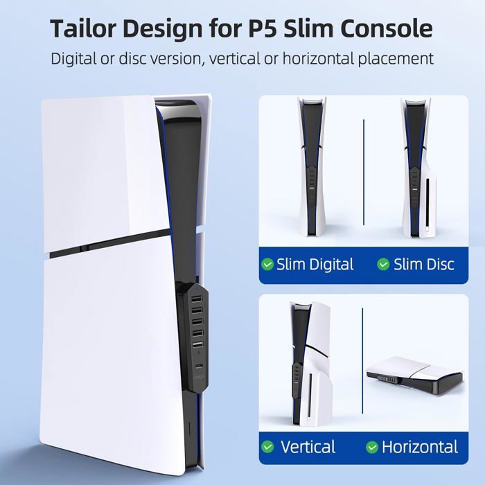 6 en 1 Hub USB pour PS5 Slim Disc/Digital Console, Extension de Port ...
