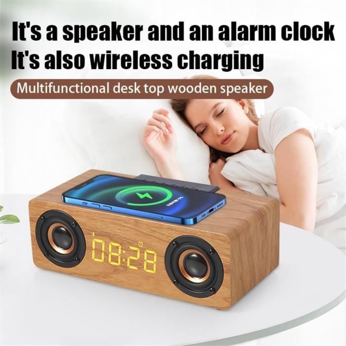 Enceinte Bluetooth En Bois 4 En 1+Réveil Combiné+Radio Fm+Station De ...