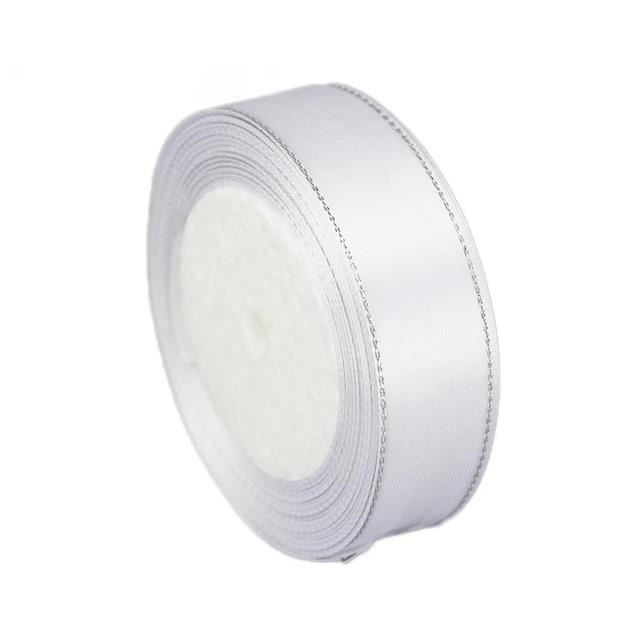 Ruban,WHITE-20mm--Ruban en Satin Blanc Bord Argenté pour Décoration de ...