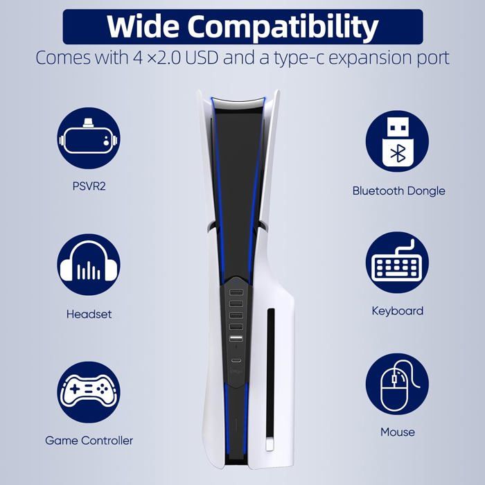 6 en 1 Hub USB pour PS5 Slim Disc/Digital Console, Extension de Port ...