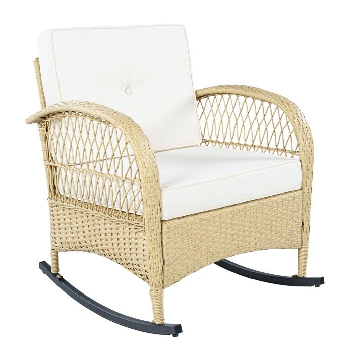 Ensemble 3 pièces pour balcon en rotin, fauteuil balançoire beige avec ...
