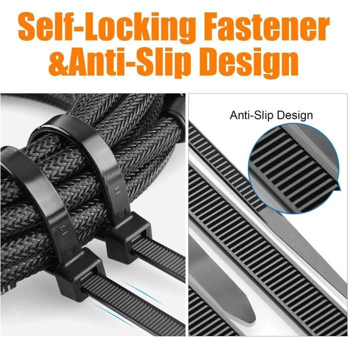 Serflex Noir Large Attaches de Câble, Extra Longue Rilsan 450mm x 8,8 ...