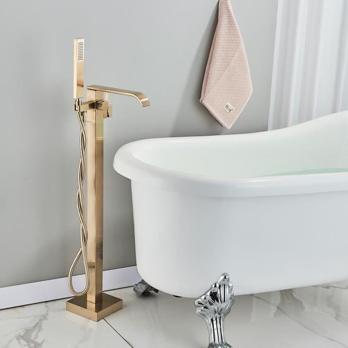 Suguword Robinet de Baignoire Cascade dorée- Îlot Autoportante Bain ...