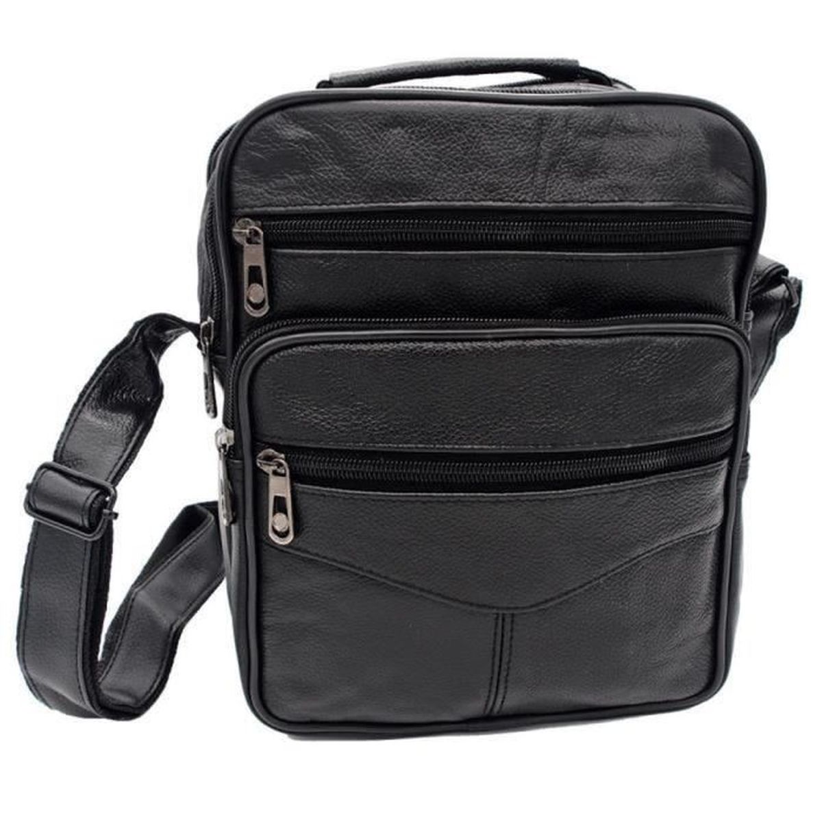 Sac Sacoche Bandoulière Grand Modèle Homme Cuir Véritable Noir
