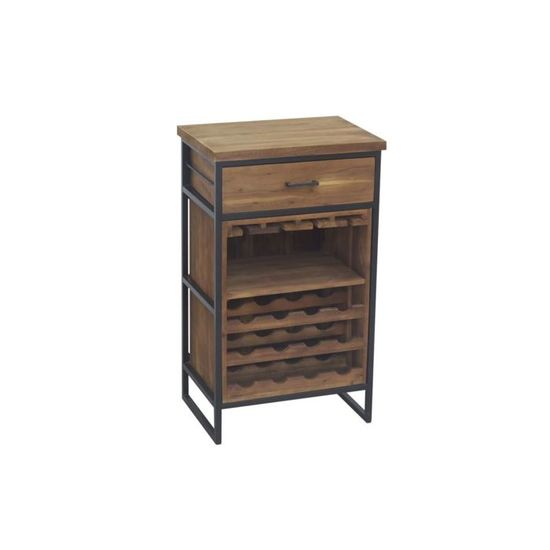 Meuble mini bar en bois recyclé et métal noir / porte-verres ...