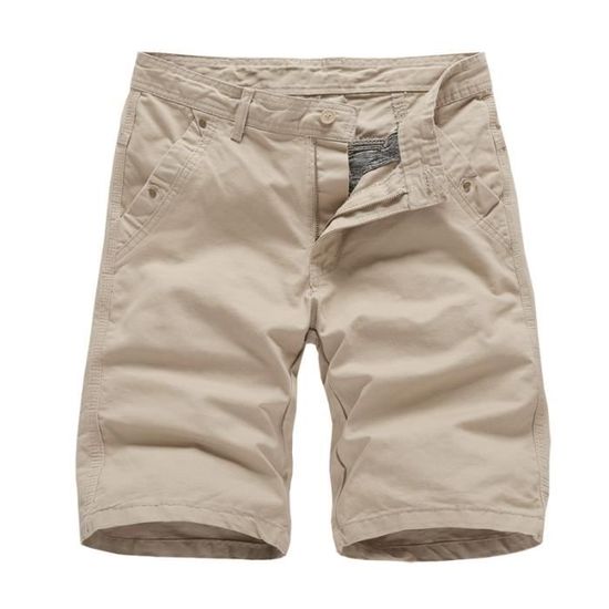 Short Homme Ete en Coton Coupe Droite Short Tissu Confortable Kaki ...
