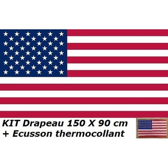 KIT DRAPEAU 150 X 90 cm ETATS UNIS USA AMERICAIN + PACTH ECUSSON no ...