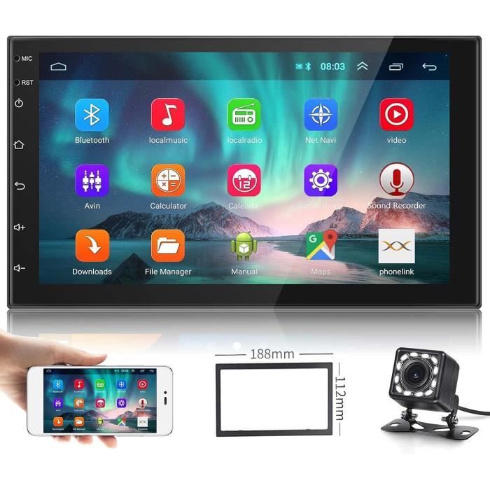Autoradio 2 Din Android 9.1 Avec Kit Main Libre Bluetooth 4.0- Usb- Wifi- Gps- Mirror Link Mp5 ...