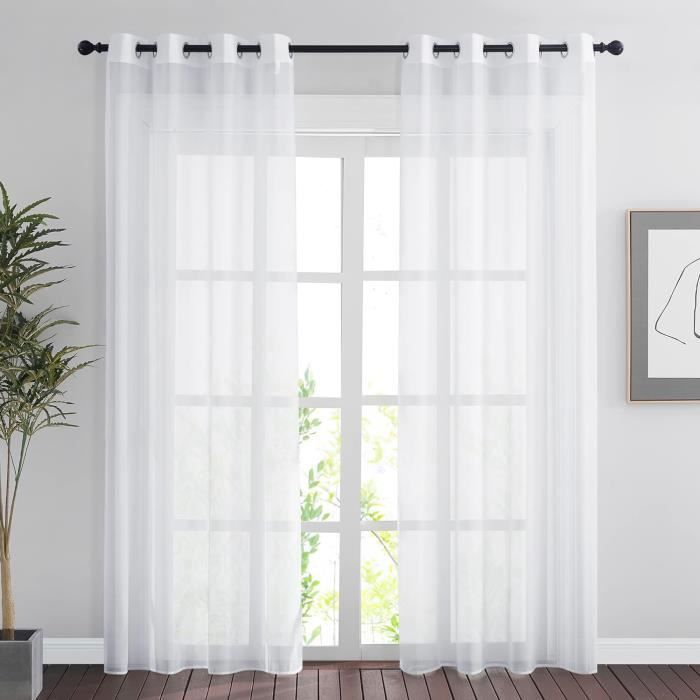 Rideau Blanc Voilage - Double Panneaux Rideau Salon En Voile Tulle Avec ...