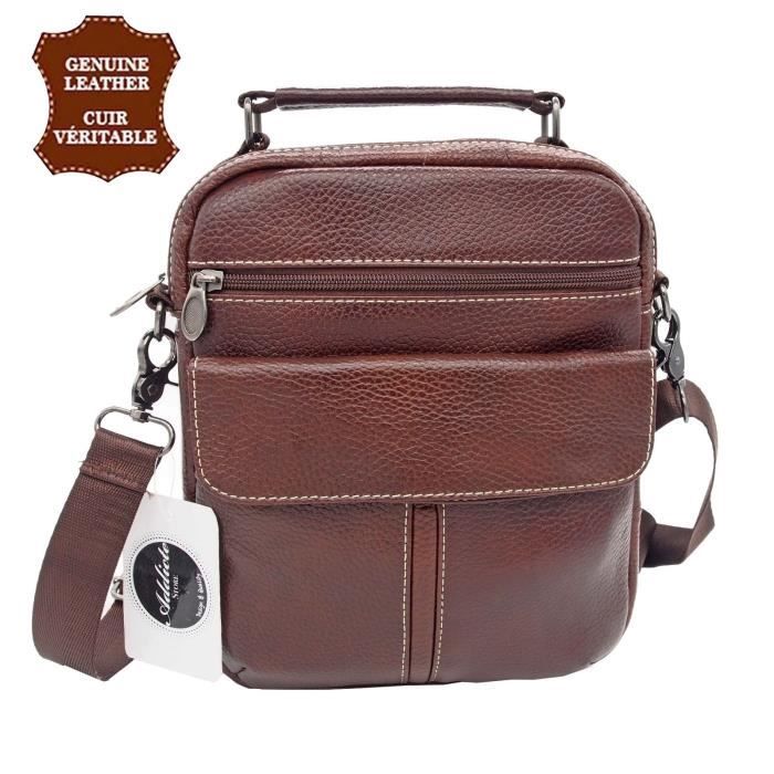 Sac Sacoche Bandoulière Grand Modèle Homme Cuir Véritable Marron
