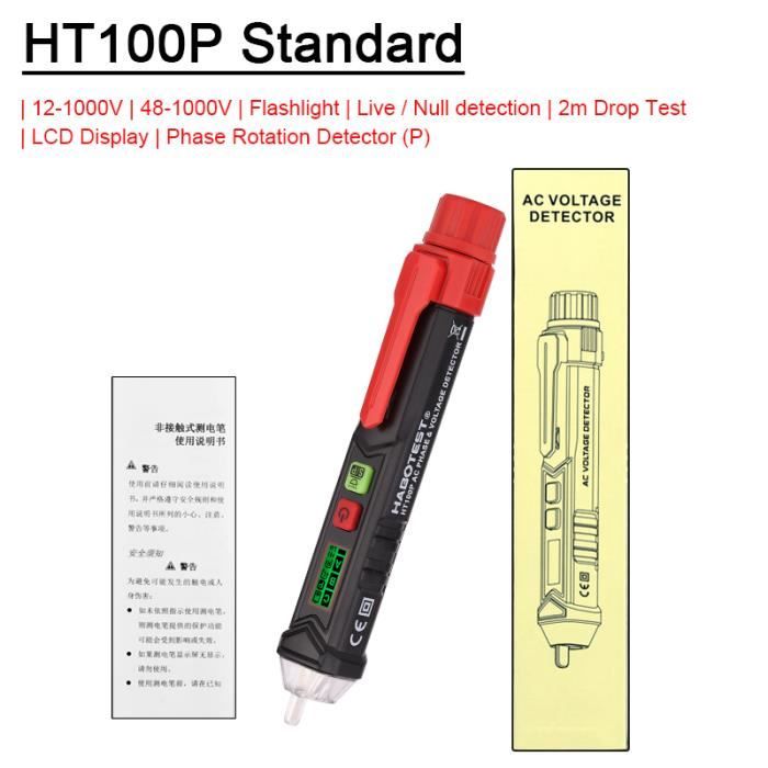 Testeur de stylo couleur HT100P Testeur de tension sans Contact 48 ...