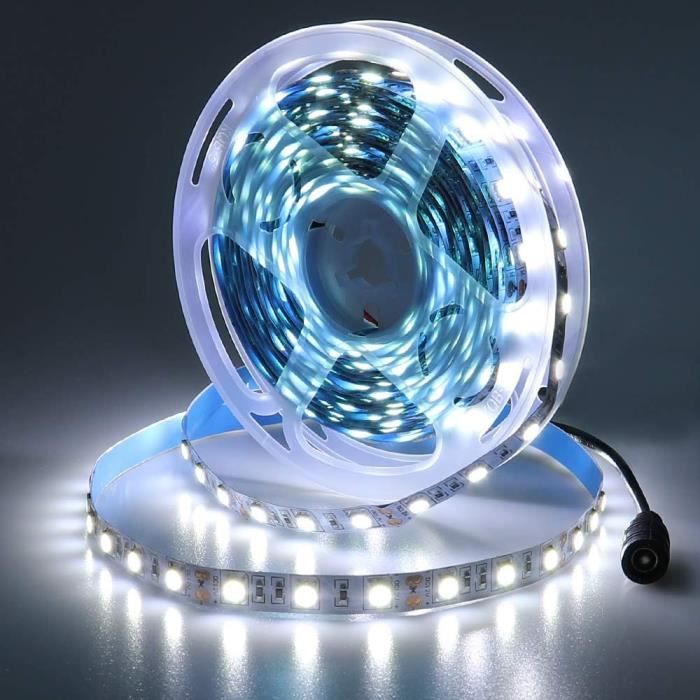 12V Ruban À Led Blanc Froid 6000-6500K, 5 Mètres Flexible 300 Leds 5050 ...