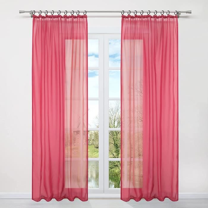 Rideaux courts voilage fenêtre Passe-tringle Rouge H/L 245 x 145 cm en ...
