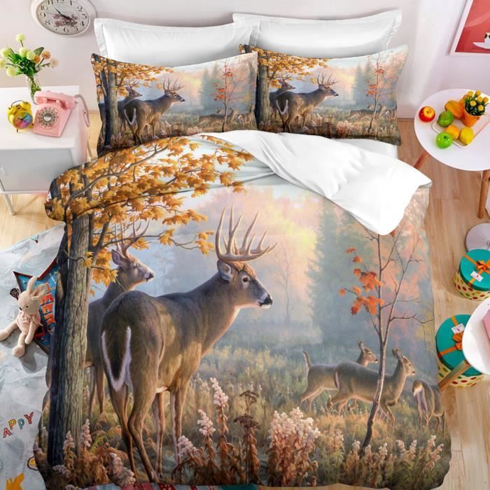Cerfs dans la forêt Parure de lit 3 pieces 1 housse de couette 200 ...