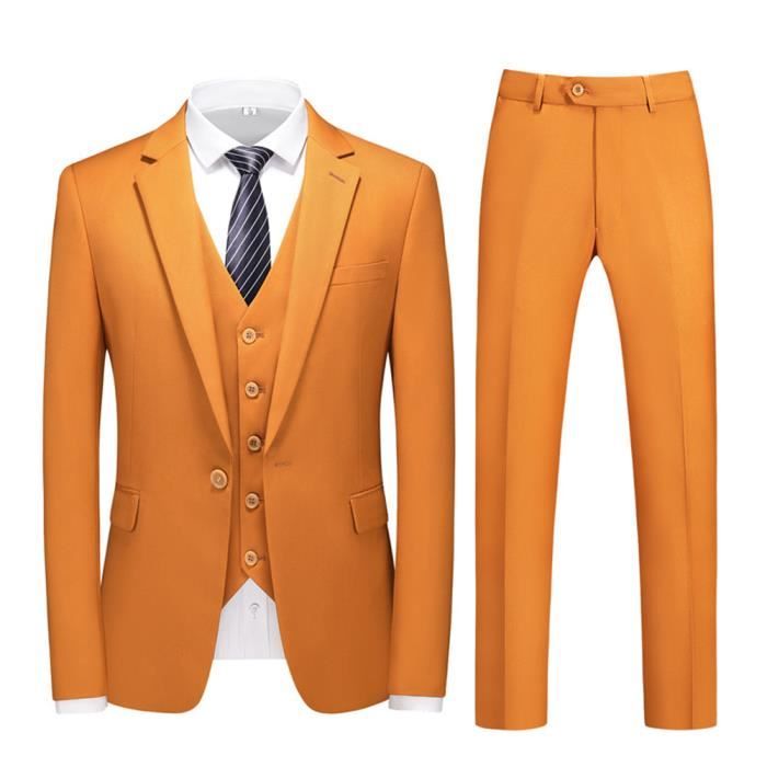 Costume Hommes Marque de Luxe Couleur Unie Ensemble 3 Pièces Costume de ...