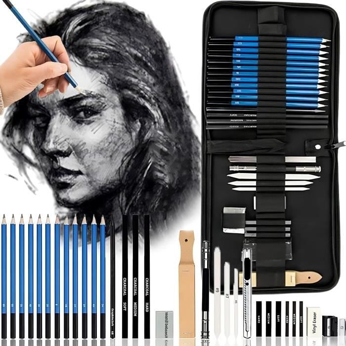 Retoo 33 Pièces Crayon Kit de dessin professionnel Croquis Ensemble ...