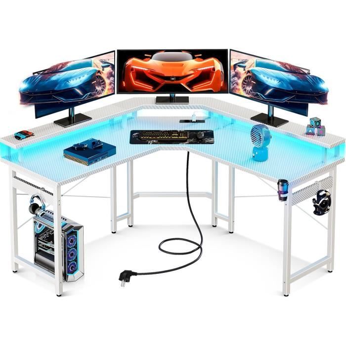 Table De Gaming Avec Led, Bureau De Gaming Avec 2 Prises Électriques Et ...