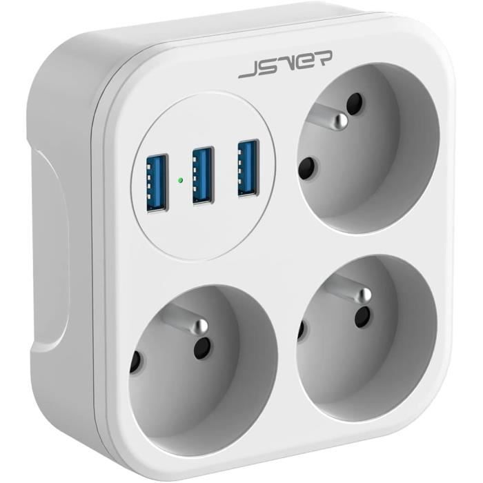 Multiprise murale USB, multiprise murale Fr 16A 3 prises secteur et 3 ...