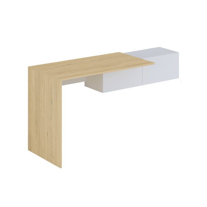Bureau console suspendu avec 2 placards - Coloris : Naturel et blanc ...