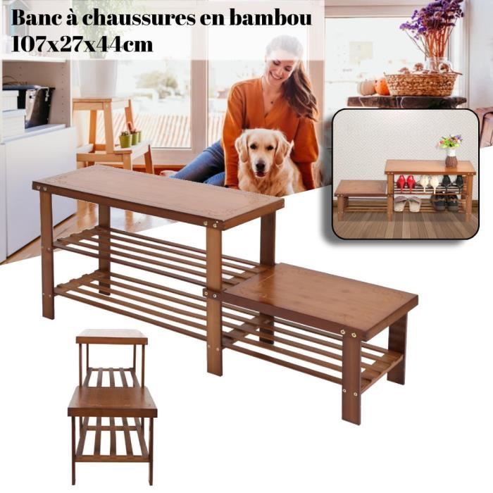 WIP-Tabouret à chaussures durable en Bamboo avec planche de support à ...