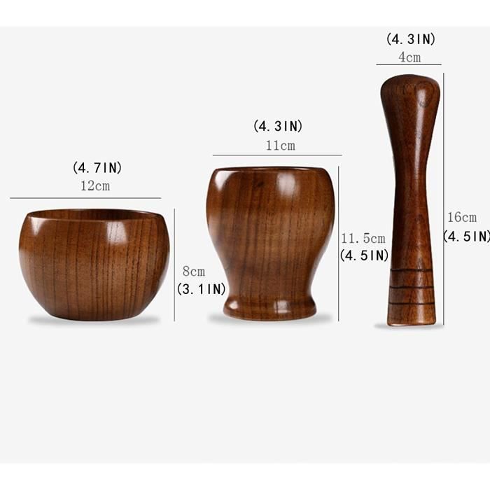 Cuisine Mortier et Pilon Set, en Bois Mortier et Pilon Broyage Ensemble ...