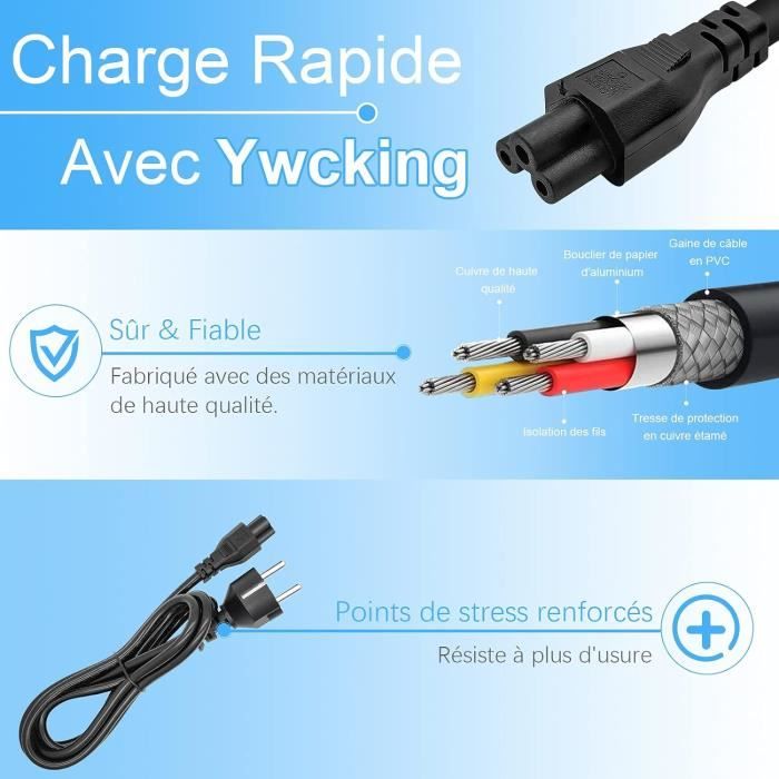3Pin AC Cordon de Trèfle, 1.8M Cable Alimentation PC Tripolaire CEE7 3 ...