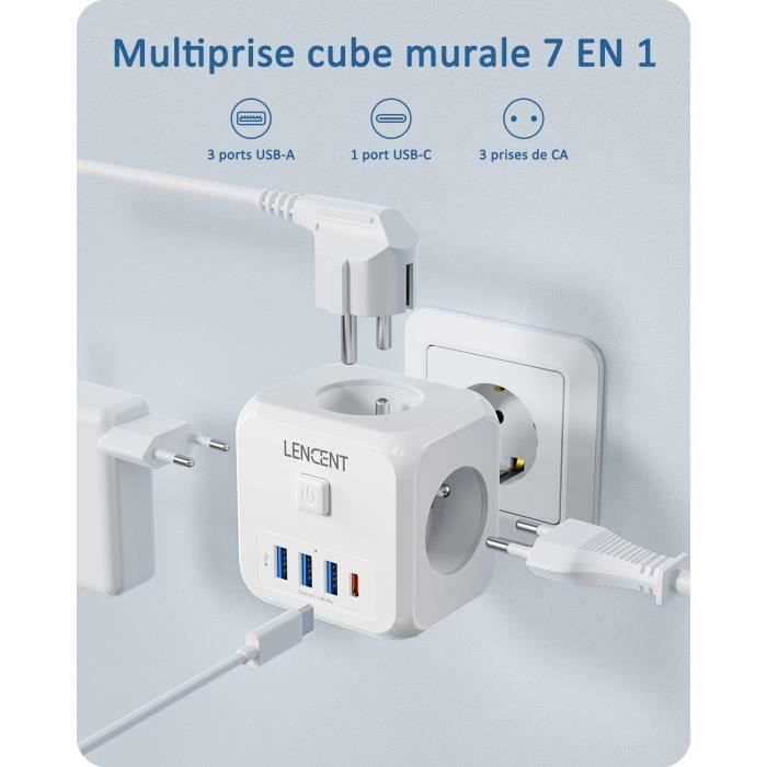 Murale Prise Multiple Secteur Usb Multiprise Murale, 7 En 1 Multiprise Cube Chargeur Usb Avec 3 ...