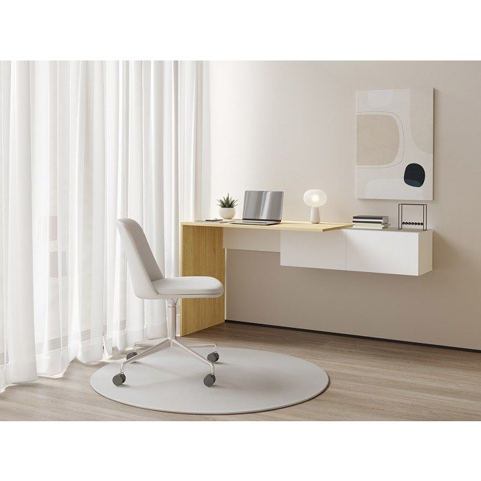 Bureau console suspendu avec 2 placards - Coloris : Naturel et blanc ...