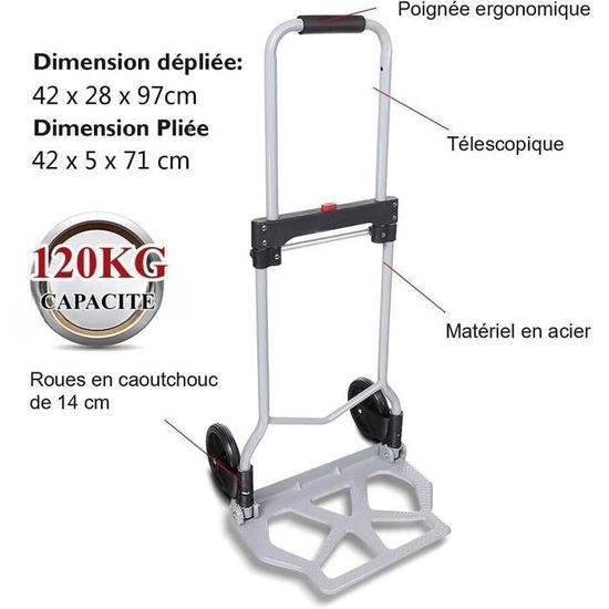 Diable pliable 120 KG en aluminium, Diable de manutention, Chariots à ...