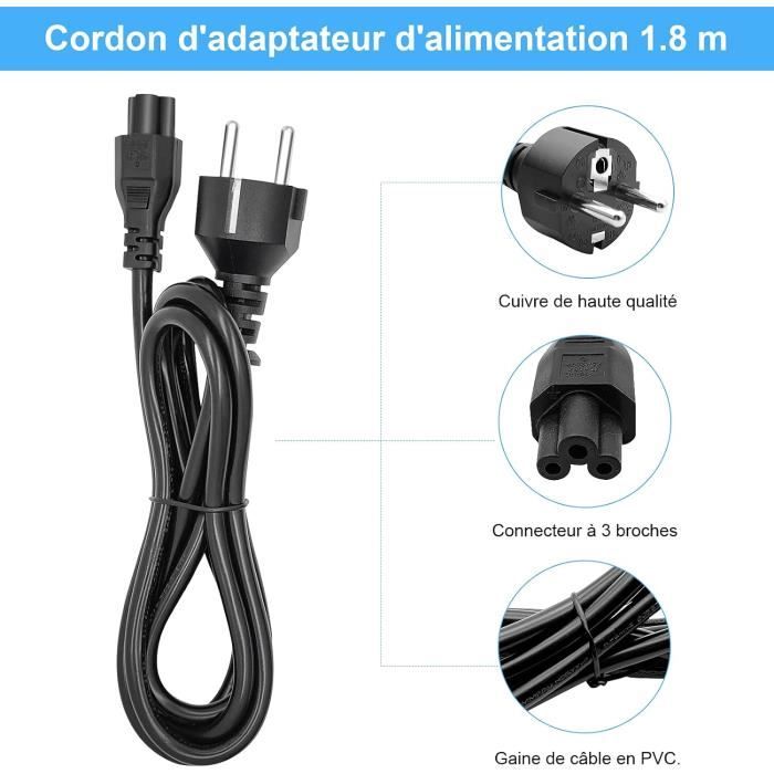3Pin AC Cordon de Trèfle, 1.8M Cable Alimentation PC Tripolaire CEE7 3 ...