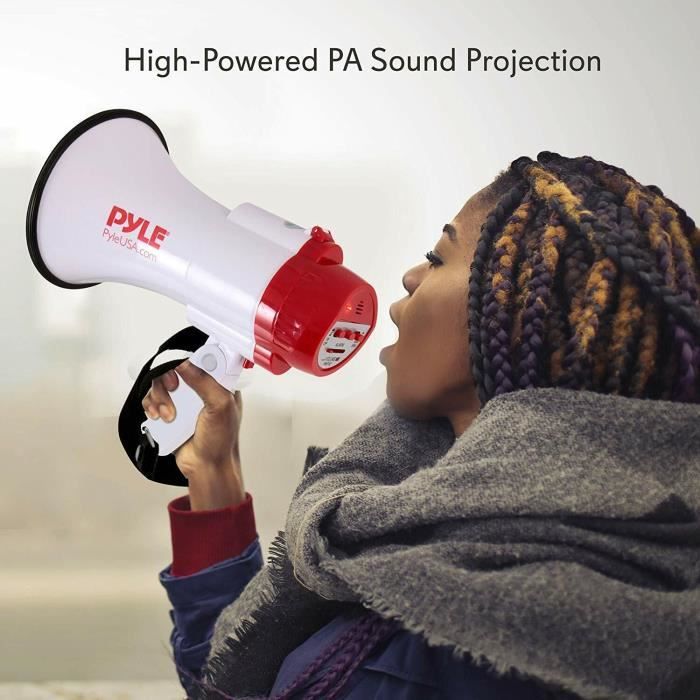 1 mégaphone rouge PYLE PMP30 30 watts max avec fonction sirène audible ...