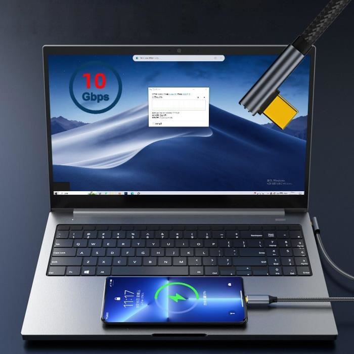 Câble De Données Usb-C Mâle Vers Mâle Usb 3.1 10 Gbit-S 100 W Coudé À ...