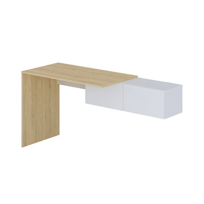 Bureau console suspendu avec 2 placards - Coloris : Naturel et blanc ...