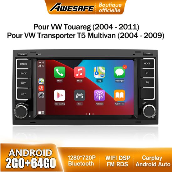 AWESAFE Autoradio Android 13 pour VW Touareg Transporter T5 Multivan 2Go+64Go avec 7'' Écran ...