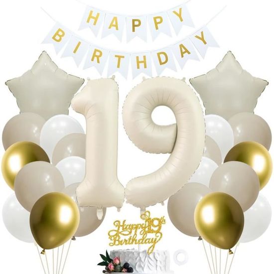 19E Anniversaire Decoration Fille Blanc Or Decoration 19E Anniversaire ...