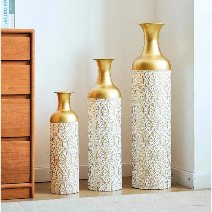 Vase De Sol En Or Blanc Grand - Haut Vase De Sol En Métal Set 3 Vases ...