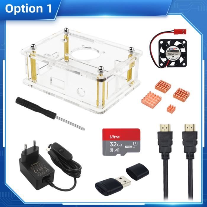 Option 1 - Orange Pi 3 LTS Boîtier transparent en acrylique, dissipateur thermique, ventilateur ...