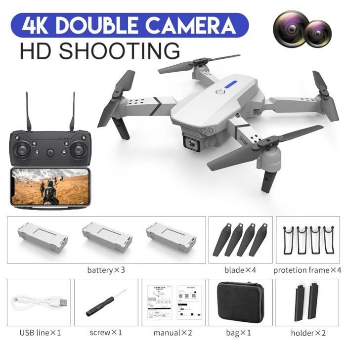 Double-B-3b-Gris-Drone quadricoptère pliable E88 Pro, caméra 4K 1080P ...