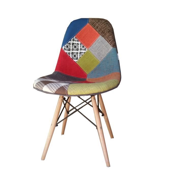 Chaise - PATCHWORK - Tissu - Pieds en bois - Confort optimal - Design contemporain - Cdiscount ...