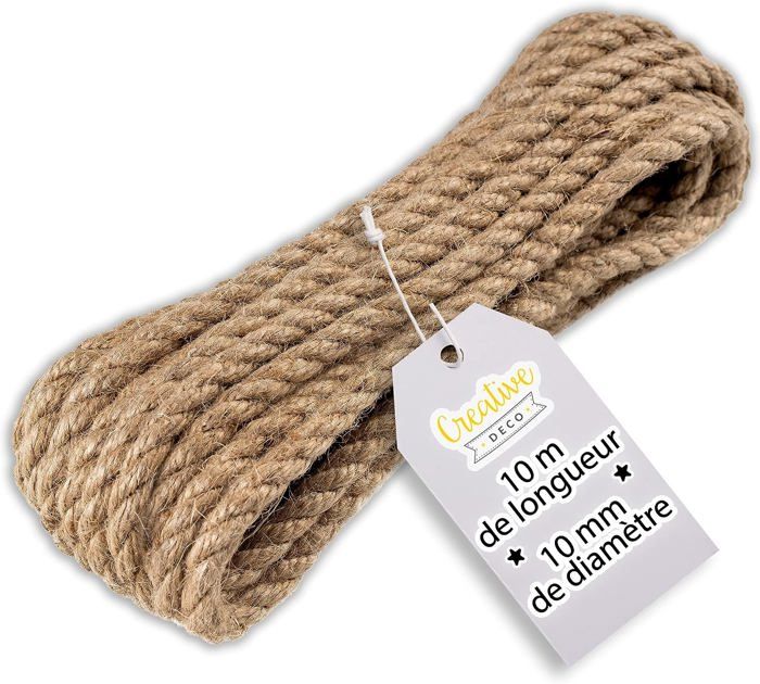 Corde de Jute - Creative Deco - 10m - Epaisseur 10mm - Naturelle ...