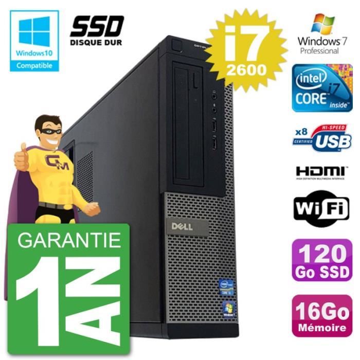 PC Dell 390 DT Intel i7-2600 RAM 16Go SSD 120Go Graveur DVD Wifi W7 ...