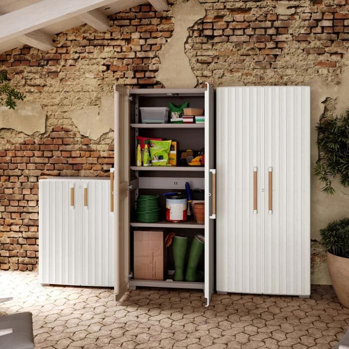 Keter Armoire de rangement basse Groove beige et sable, armoire de ...