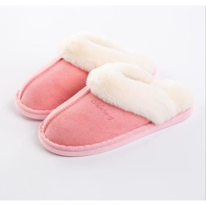 Pantoufles en coton Rose - ECELEN - Mixte - antidérapantes - peluche ...