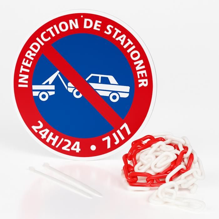 Interdiction de stationner 24h/24 7j/7 mise en fourrière panneau rond ...
