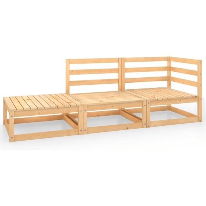 Bois De Pin Massif Salon De Jardin 3 Pcs Mobilier De Patio Ensemble De ...