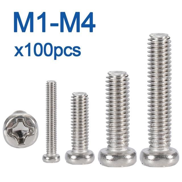 VIS,M3-3mm--Vis à tête cylindrique Phillips en acier plaqué Nickel, 100 pièces-lot, M2 M2, 5 M3 ...