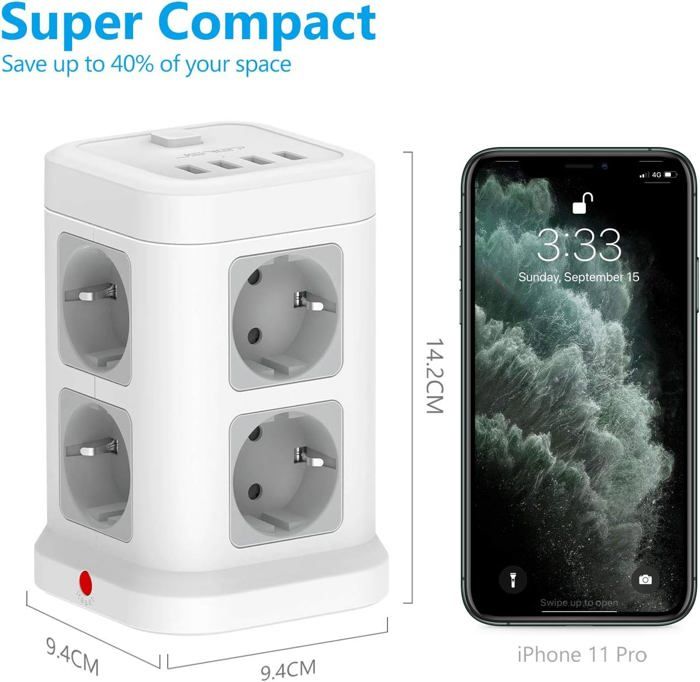 Multiprise USB 8 Prises, Bloc Tour Multiprise Electrique USB avec 4 ...
