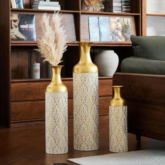 Vase De Sol En Or Blanc Grand - Haut Vase De Sol En Métal Set 3 Vases ...