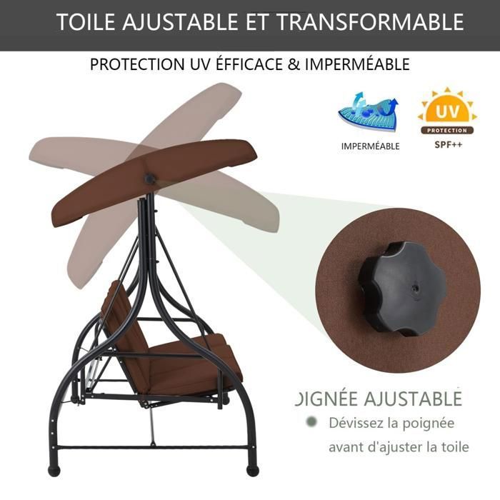 YODOLLA Balancelle de Jardin 3 Places avec Auvant Réglable et Coussins ...