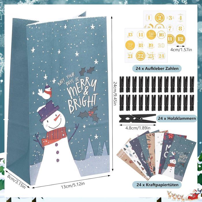 Calendrier de l'Avent 2025 à faire soi-même, 24 sacs en papier avec ...